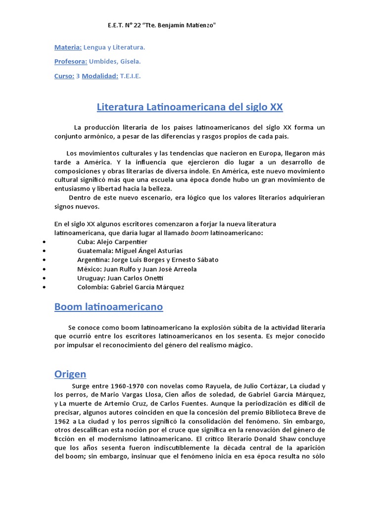 Clase 2. Literatura Latinoamericana. Boom Latinoamericano | PDF ...