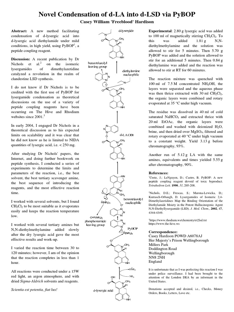 Novel Condensation of d-LA Into D-LSD Via PyBOP | PDF | Lysergic Acid ...