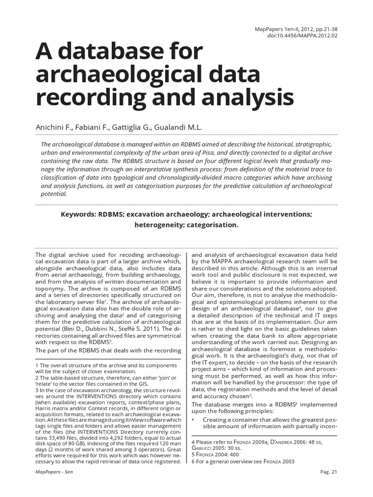 A Database For Archaeological Data Recording and Analysis: Anichini F ...