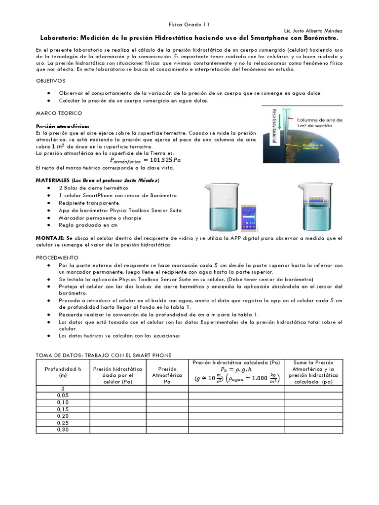 Laboratorio de Presion Hidrostatica PDF | PDF | Presión | Laboratorios