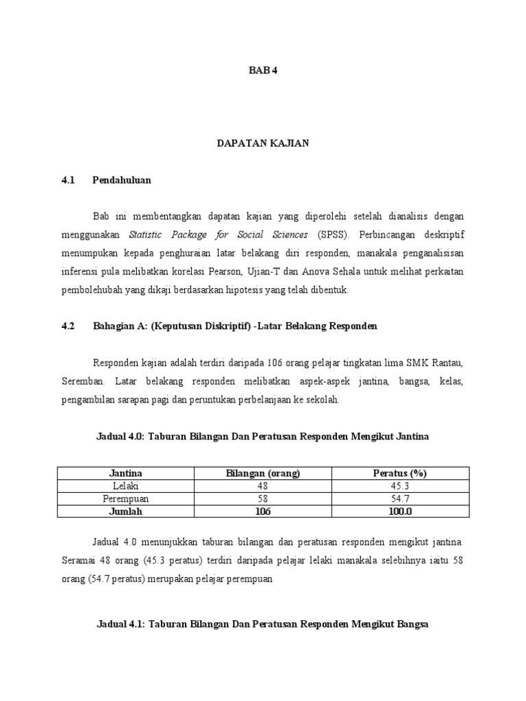 Contoh Penulisan Bab 4 Tesis | PDF