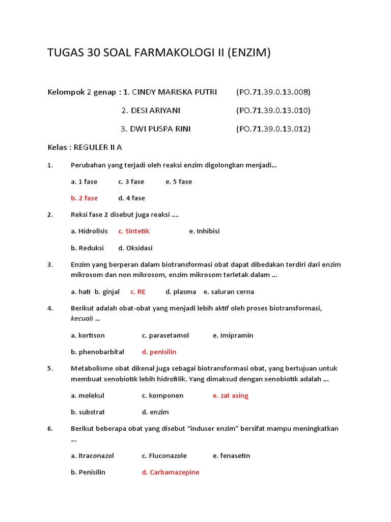Tugas 30 Soal Enzim | PDF