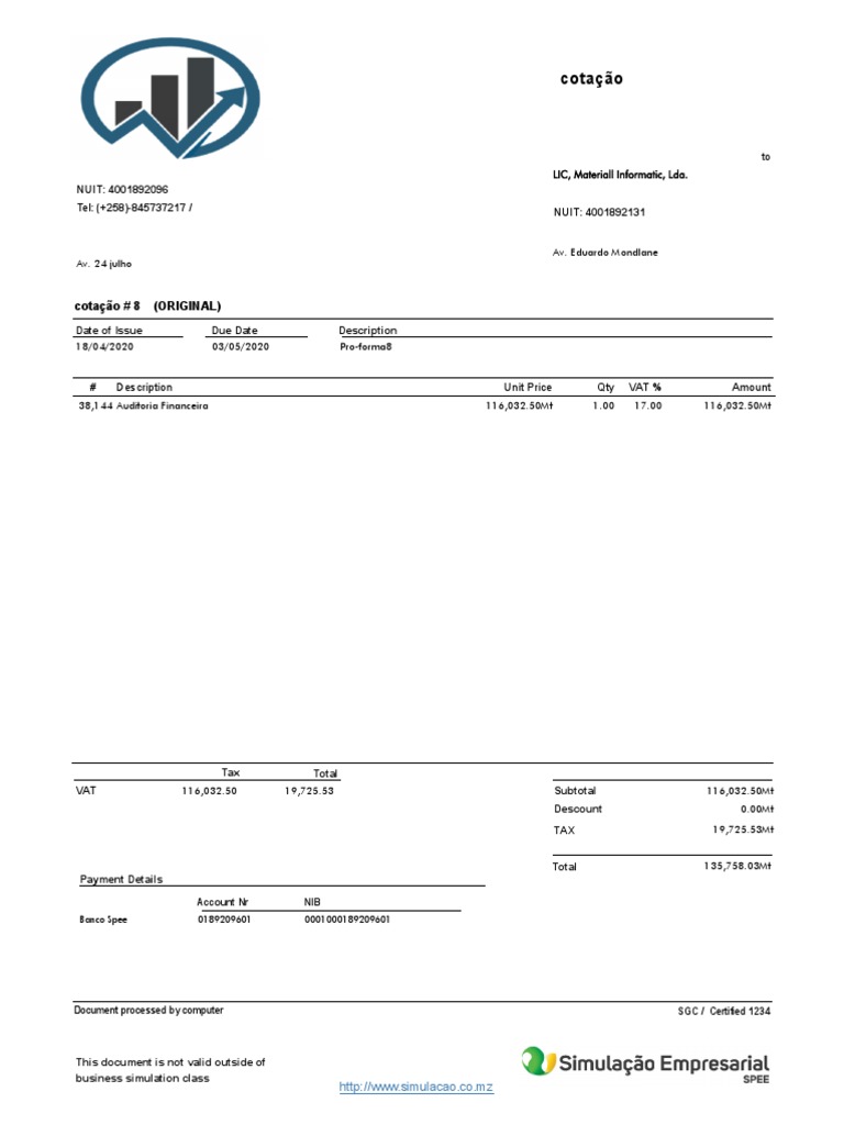 Pro-forma Invoice for Financial Audit | PDF
