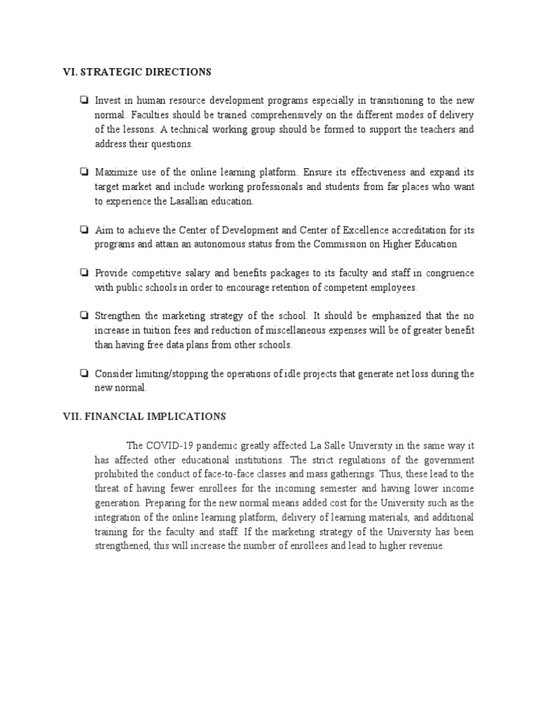 Vi. Strategic Directions: Vii. Financial Implications | PDF