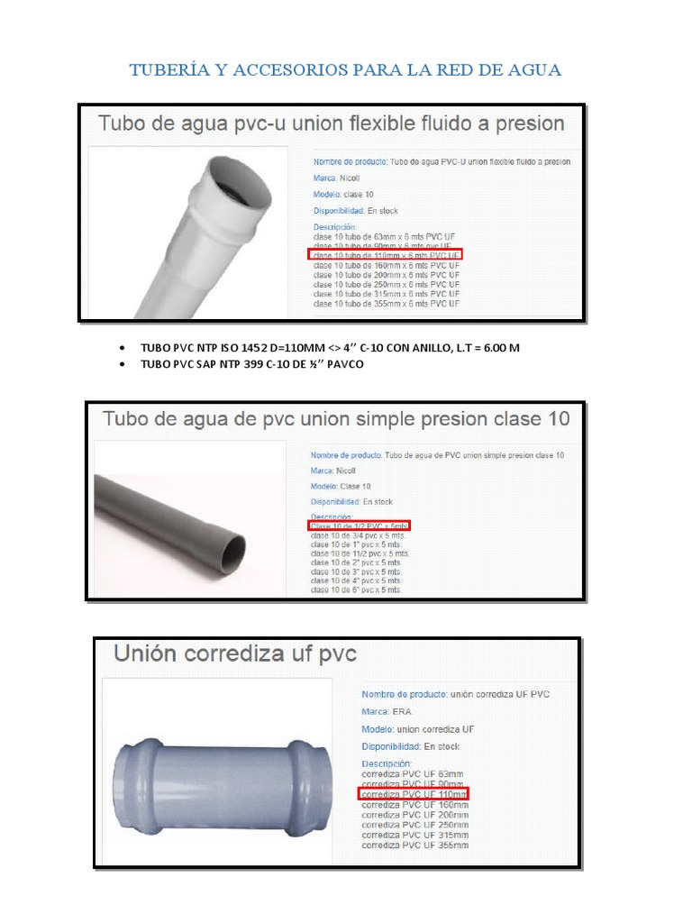Tubería y Accesorios para La Red Matriz de Agua y Desagüe | PDF | Hogar ...