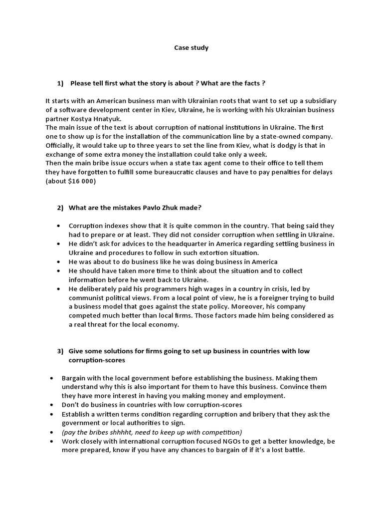 Case Study | PDF | Corruption | Bribery