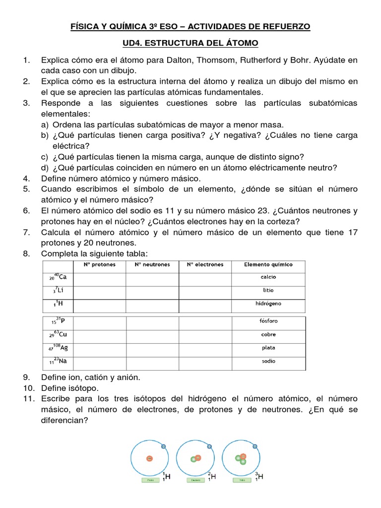 3ºeso Estructura Del Atomo Actividades De Refuerzo Pdf