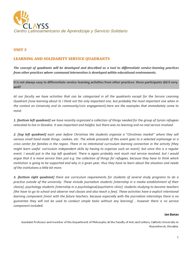 Learning and Solidarity Service Quadrants | PDF | Service Learning ...