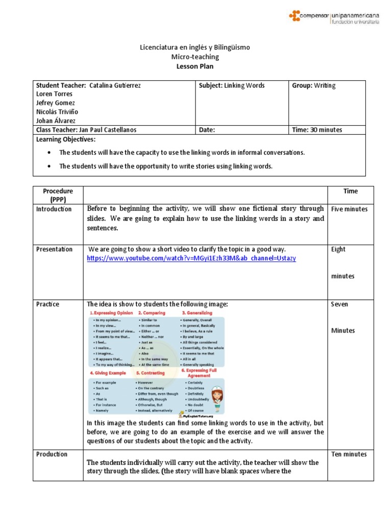 Effective Use of Linking Words: A Micro-Teaching Lesson Plan on ...