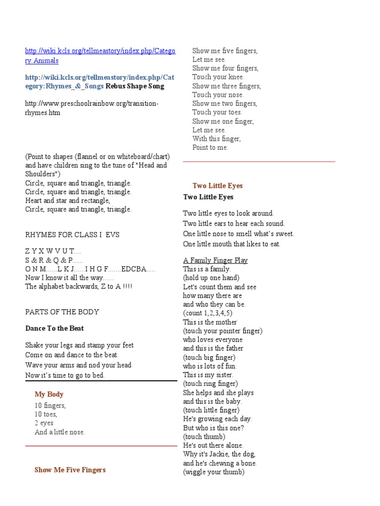 Egory:rhymes - & - Songs: Rebus Shape Song | PDF | Horse Gait | Swimming