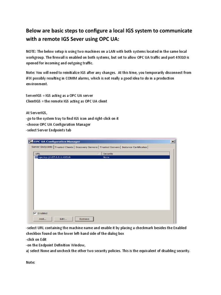Configuring Local and Remote IGS Systems for OPC UA Communication: A ...