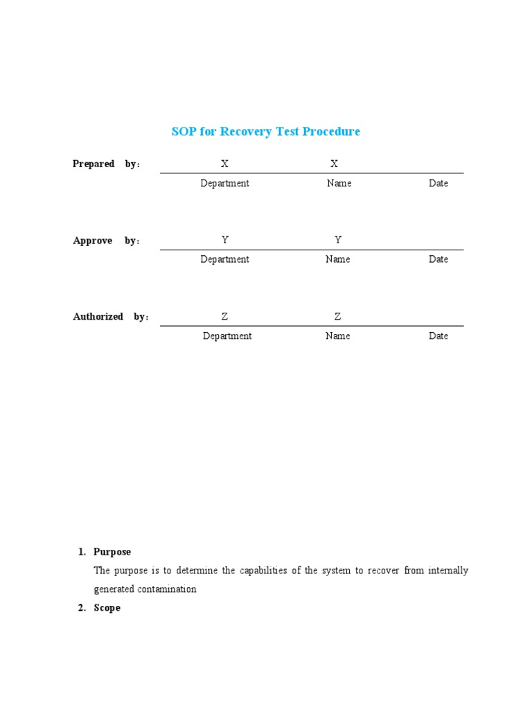 SOP For Recovery Test Procedure | PDF