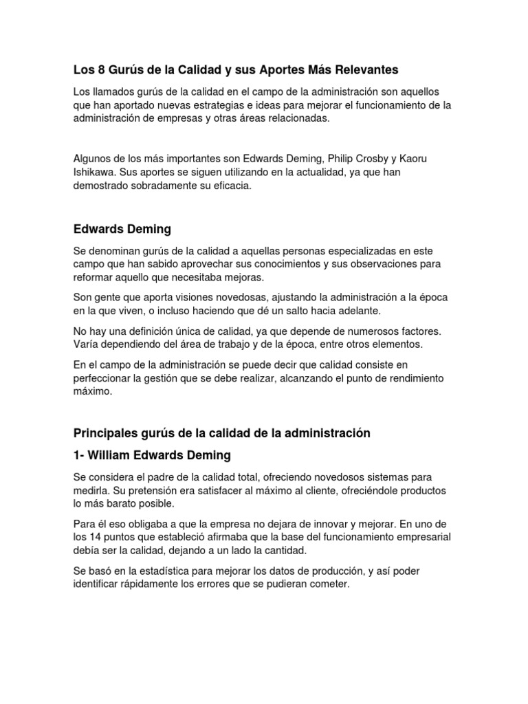 Gurús de la Calidad y sus Aportes | PDF | Cliente | Calidad (comercial)