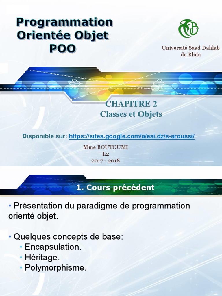 Chapitre2 Classe Objet | PDF | Classe (informatique) | Modélisation