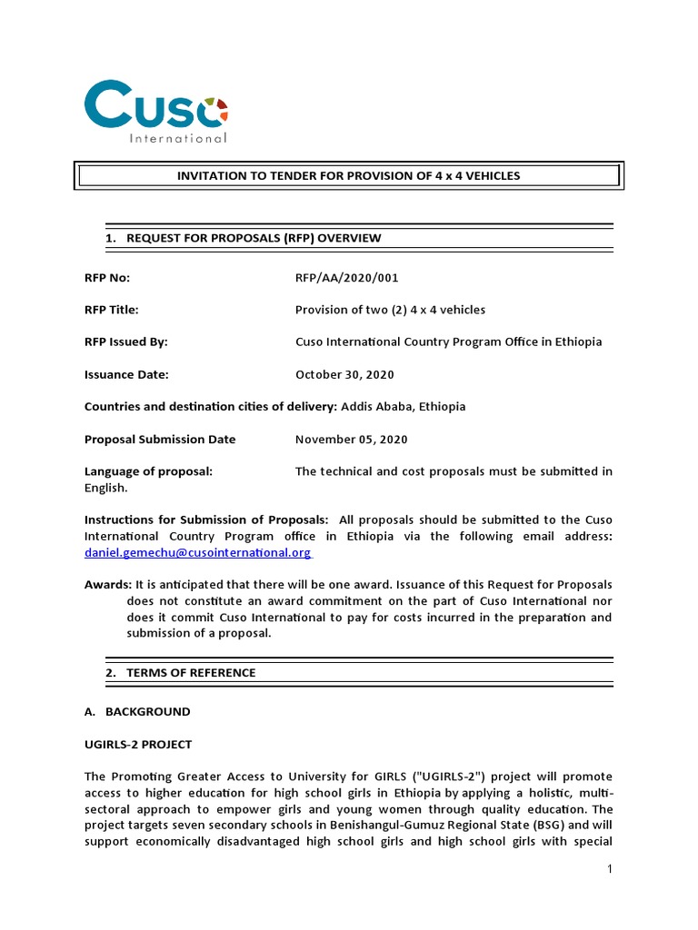 Cuso RFP Vehicle Form | PDF | Vehicles | Ethiopia