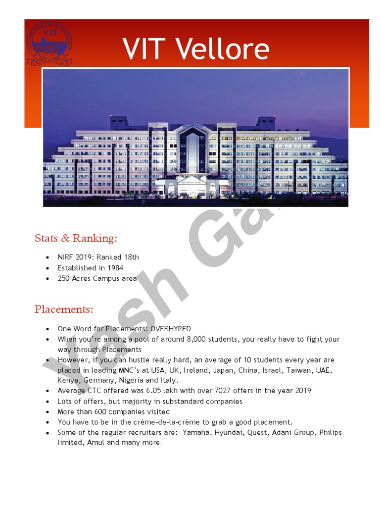 VIT Vellore: Stats & Ranking | PDF | Foods