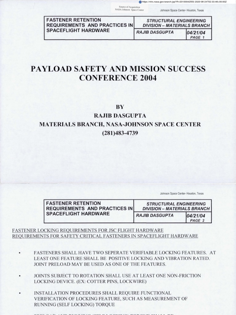 Payload Safety and Mission Success Conference 2004 | PDF | Screw ...