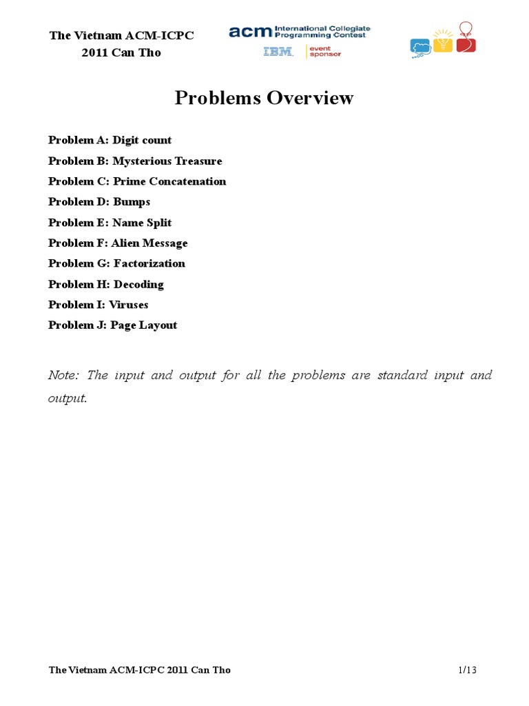 ACM-ICPC 2011 Vietnam Problems Overview | PDF | String (Computer ...