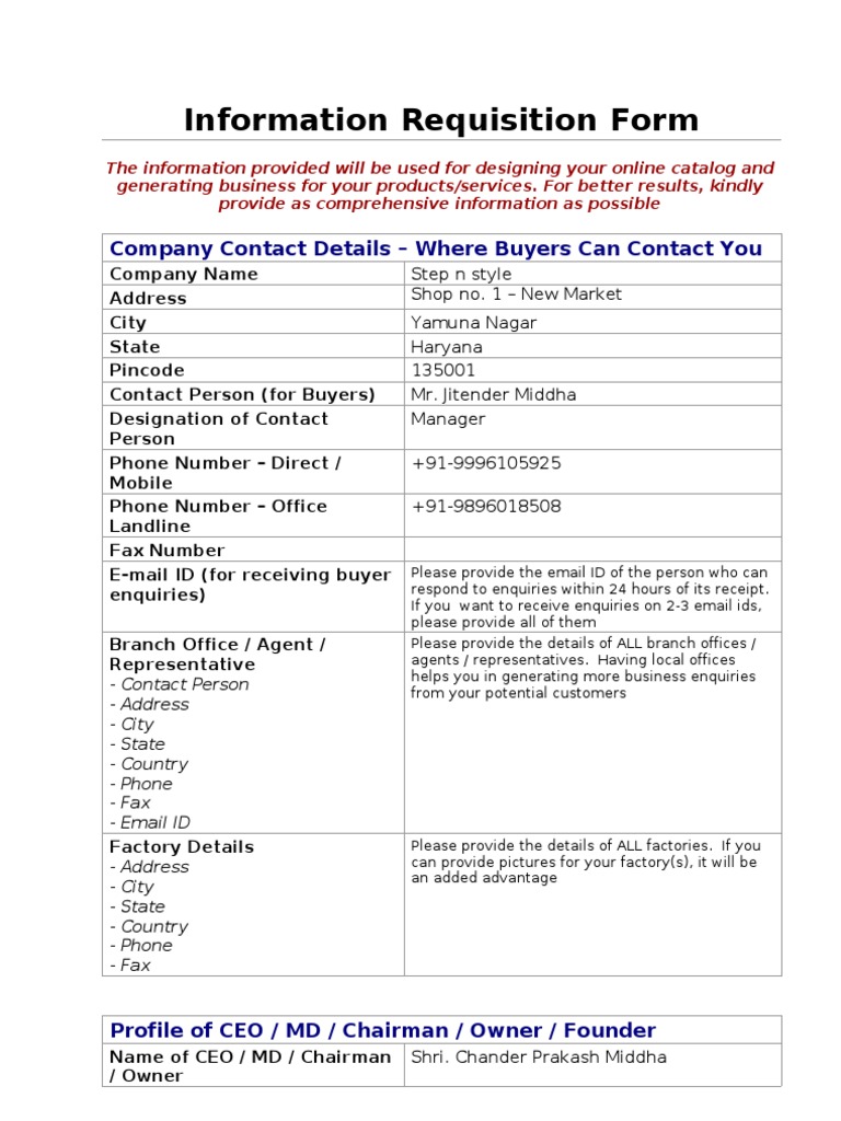 Punjabi Footwear Information Requisition | PDF | Filename | Business