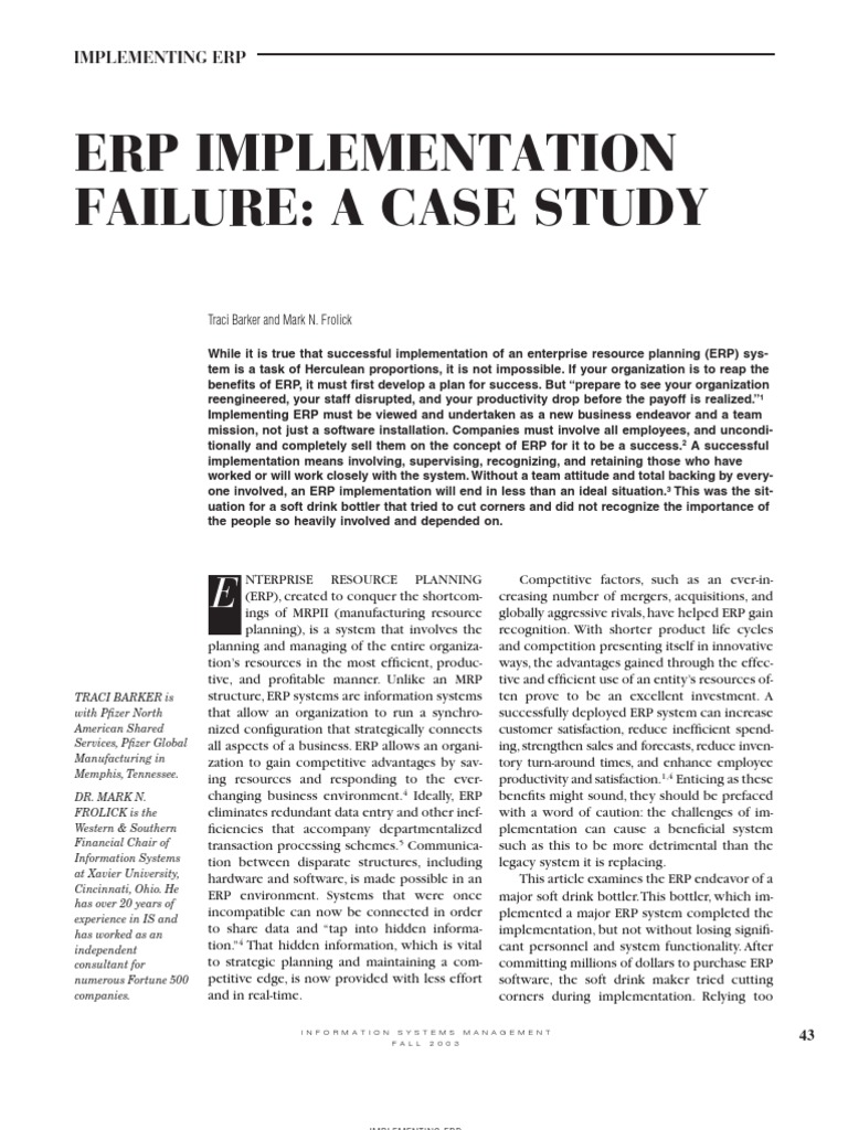 ERP Implementation Failure | Enterprise Resource Planning