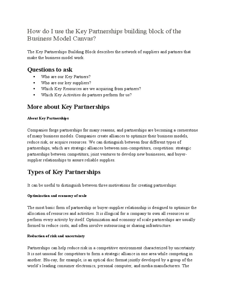Understanding Key Partnerships in Business | PDF | Business Model ...