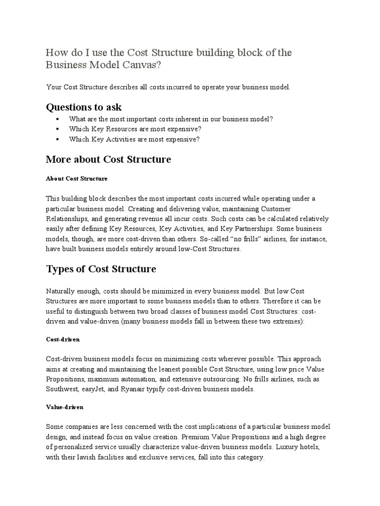 How Do I Use The Cost Structure Building Block of The Business Model ...