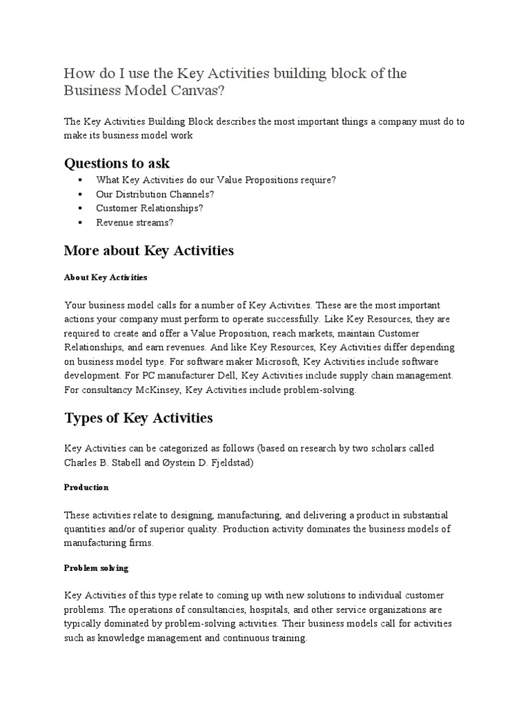 How Do I Use The Key Activities Building Block of The Business Model ...