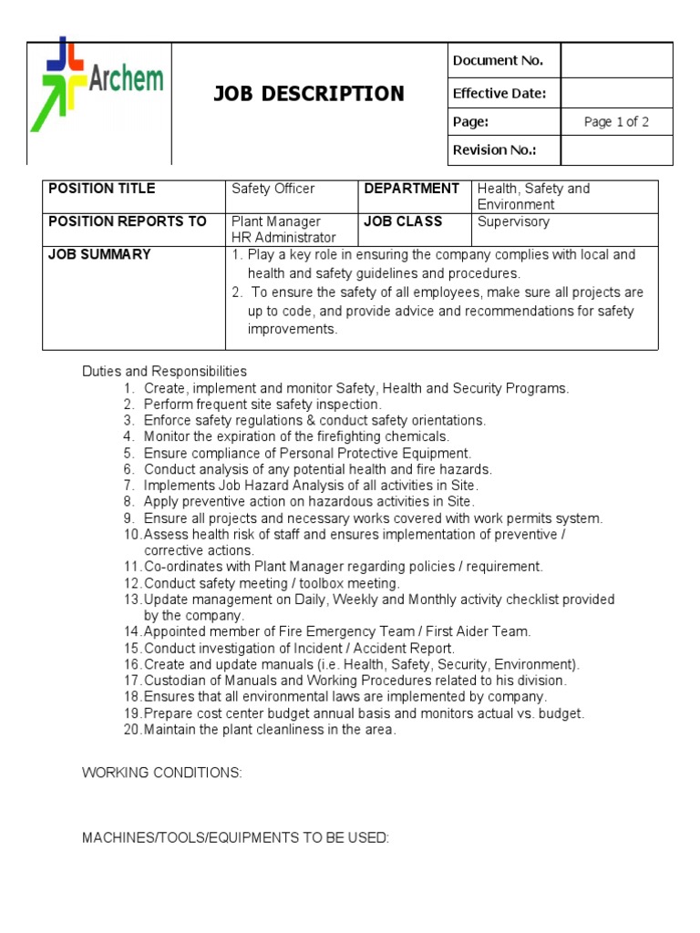 JOB Description: Position Title Department Position Reports To Job ...