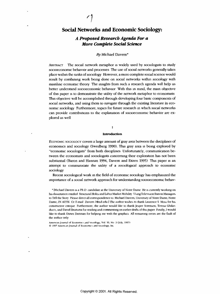Social Networks and Economic Sociology:: A Proposed Research Agenda For ...