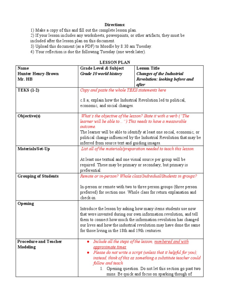 Analyzing the Impact of Industrial Revolution: A Lesson Plan Utilizing ...