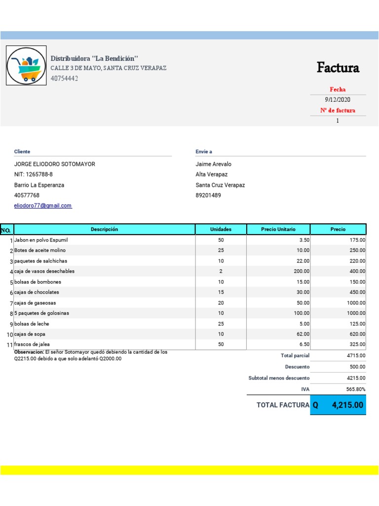 Factura de Tienda-Edin Sacul | PDF