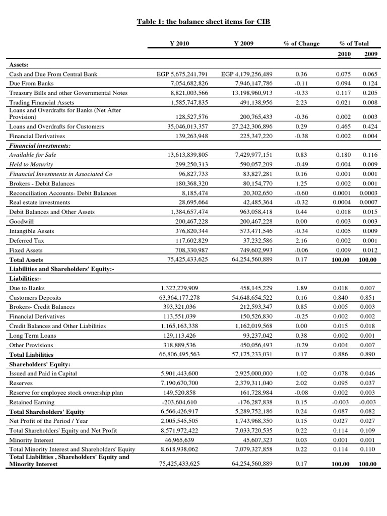 The Balance Sheet Items For CIB | PDF | Equity (Finance) | Debits And ...