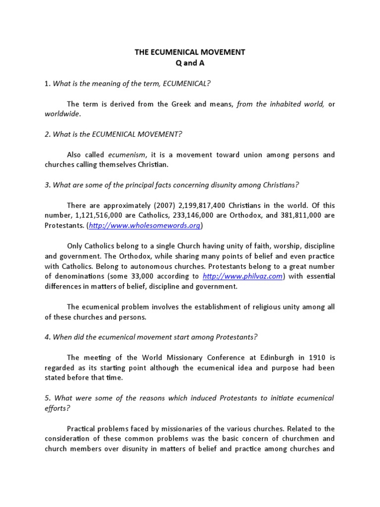 The Ecumenical Movement | PDF | Ecumenism | Catholic Church