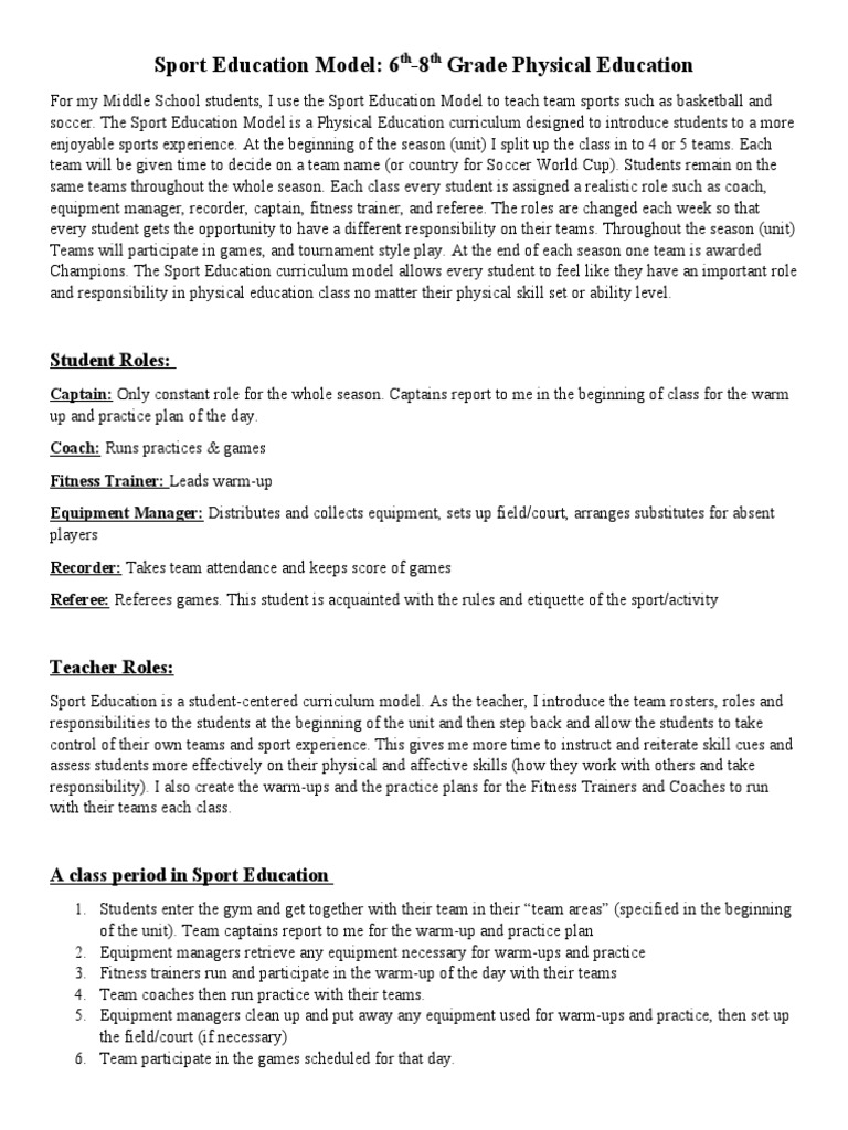 Sport Education Model | Download Free PDF | Physical Education | Sports