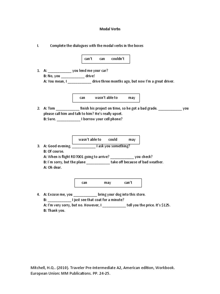 A2 Modal Verbs Exercises PDF | PDF | Career & Growth | Art
