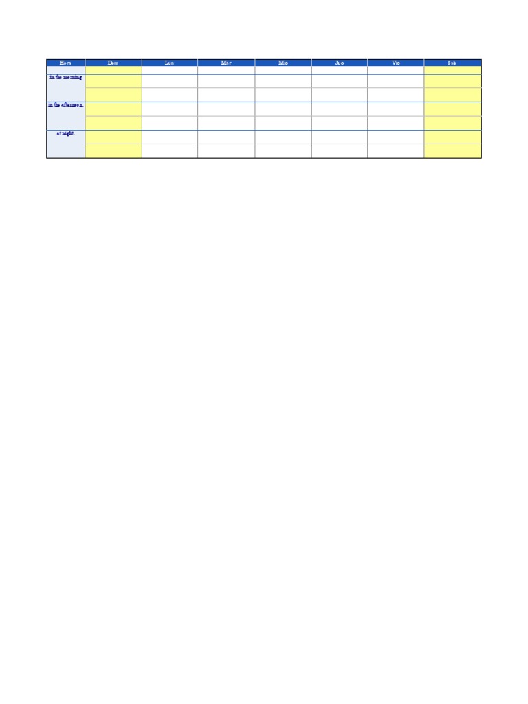 Hora Dom Lun Mar Mie Jue Vie Sab: in The Morning | PDF