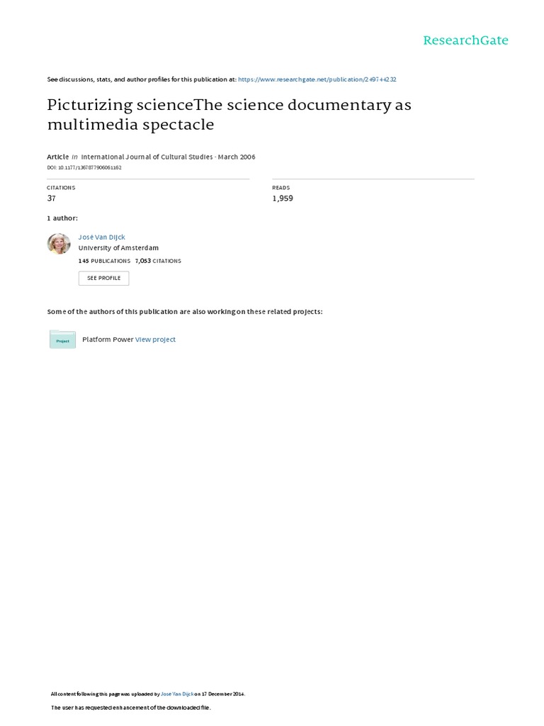 Picturizing Sciencethe Science Documentary As Multimedia Spectacle ...
