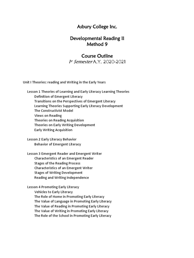 Developmental Reading 2 Outline | PDF | Literacy | Reading Comprehension