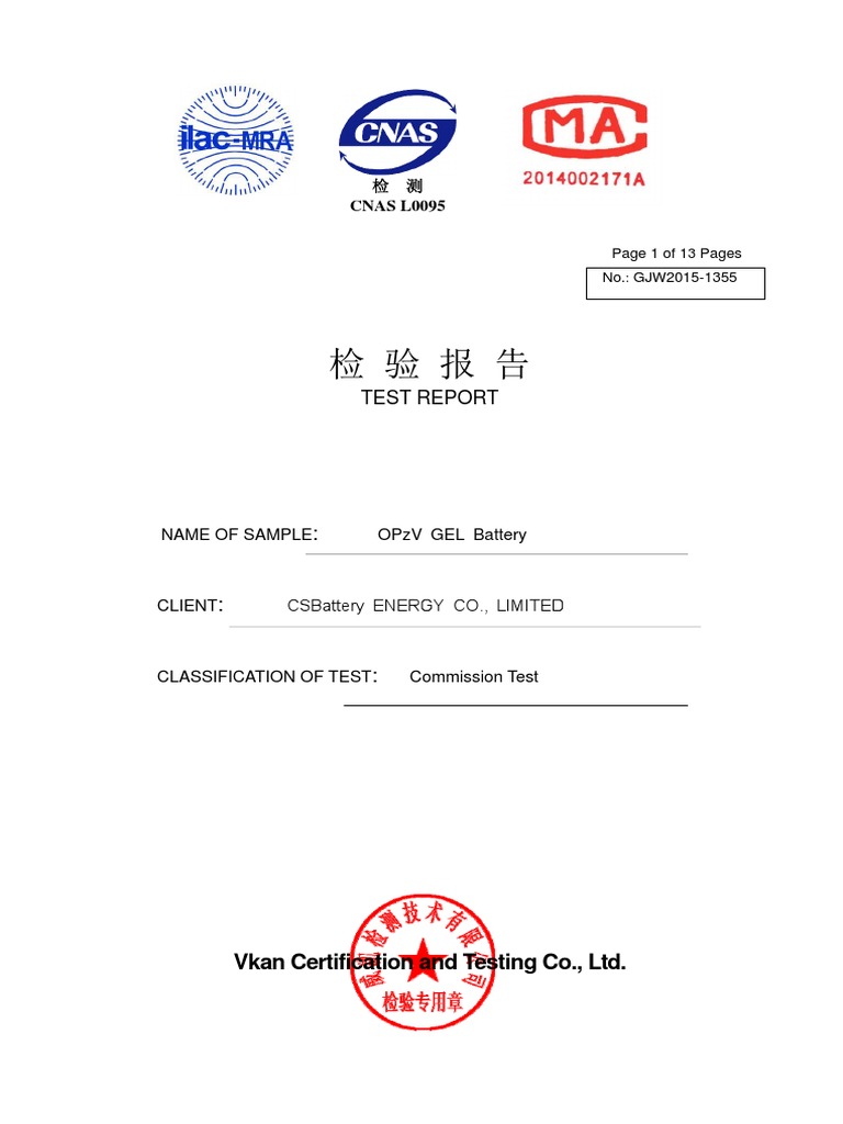 OPzV GEL Battery Test Report | PDF | Voltage | Rechargeable Battery