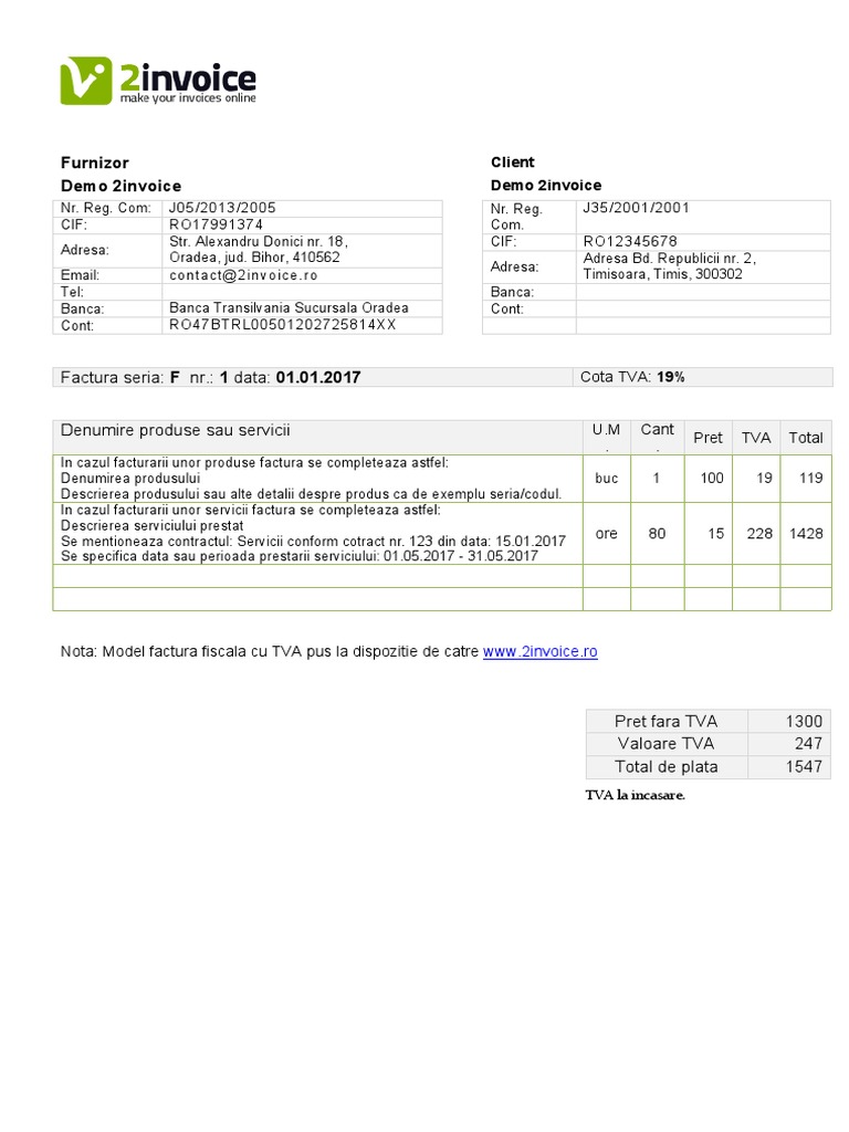 Model Factura Completata cu-TVA | PDF