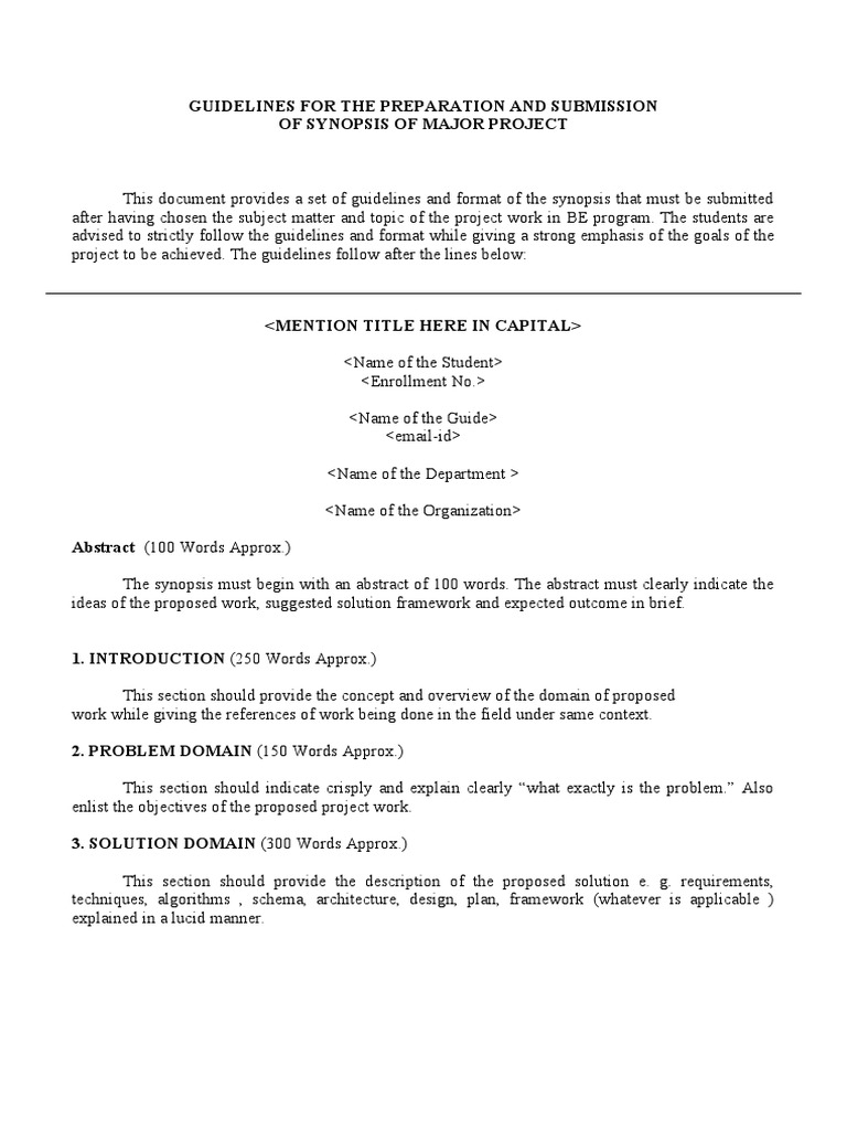 Guidelines For The Preparation and Submission of Synopsis of Major ...