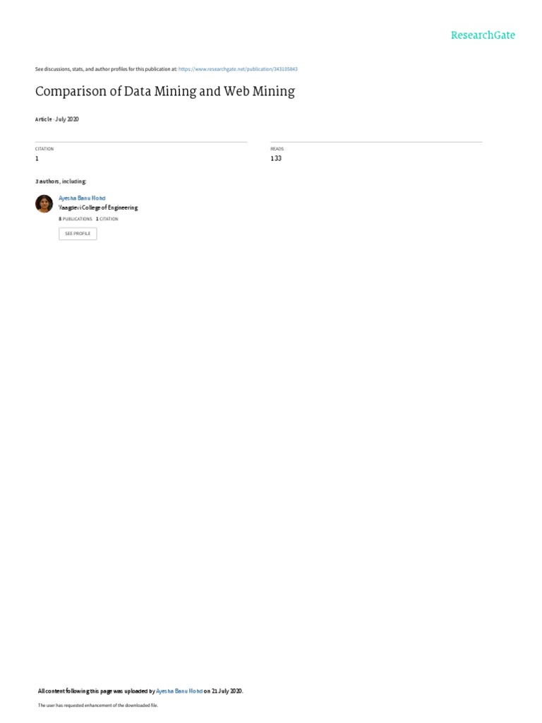 Comparison of Data Mining and Web Mining: July 2020 | PDF | Data Mining ...