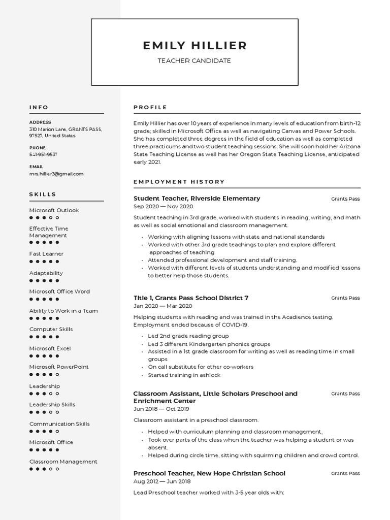 Emily Hillier - Teacher Candidate | Download Free PDF | Classroom ...