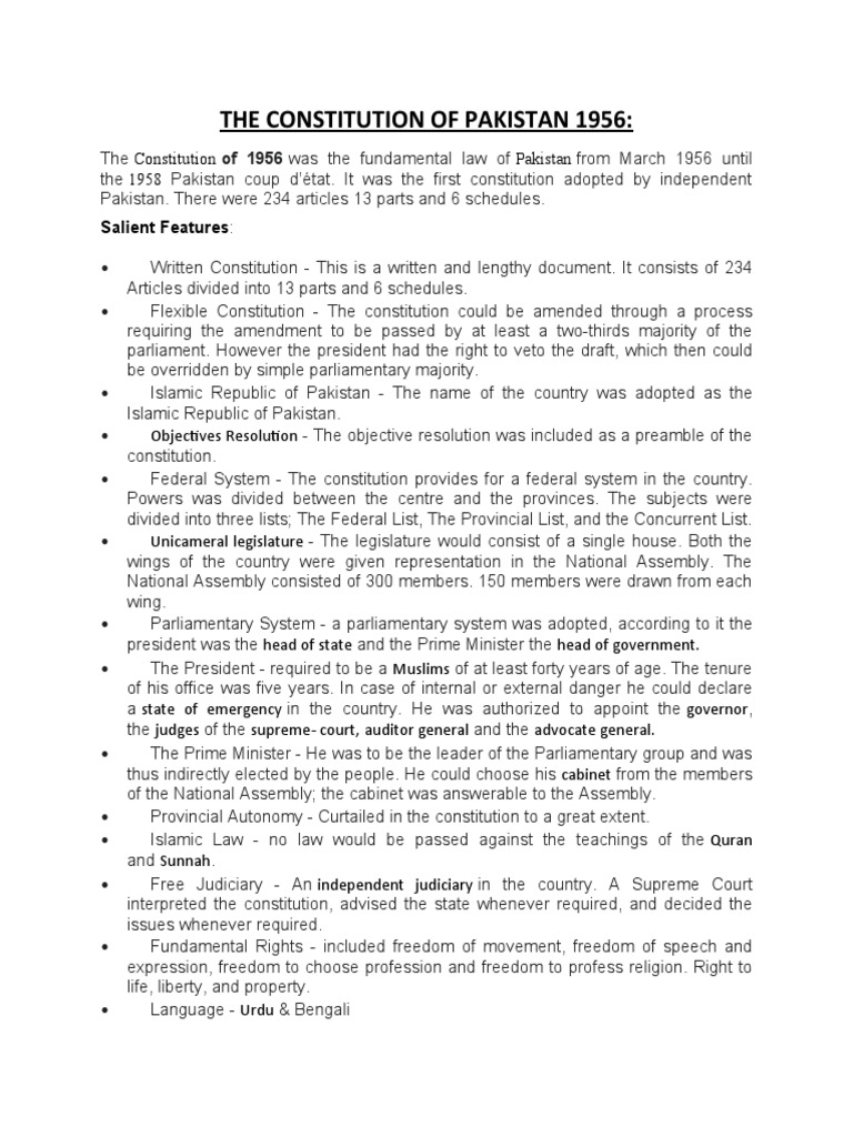 The Constitution of Pakistan 1956 | PDF | Constitution | Government