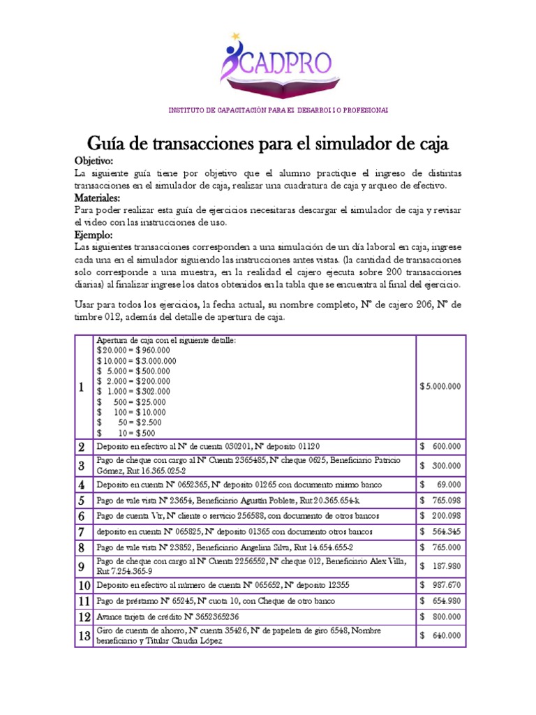 Ejercicio Simulador de Caja PDF | PDF | Cheque | Tarjeta de crédito