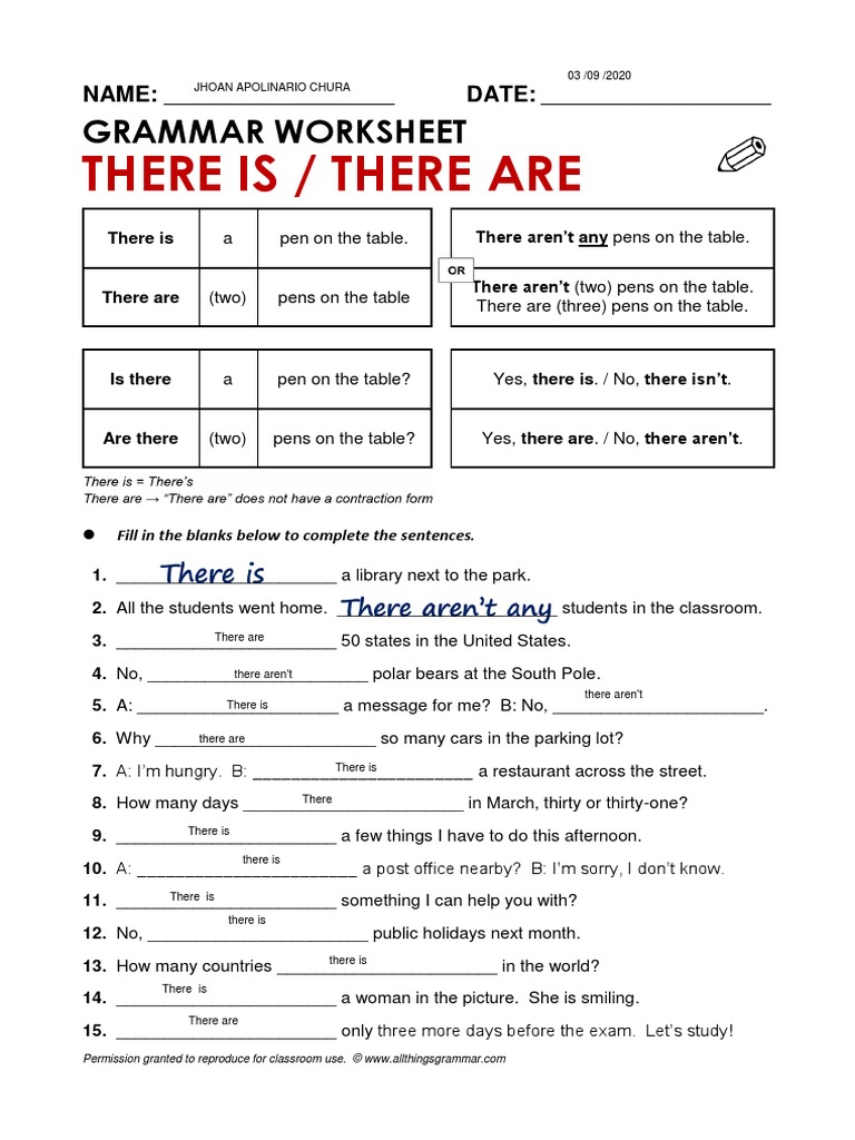 There Is and There Are Exercises Jhoan | PDF