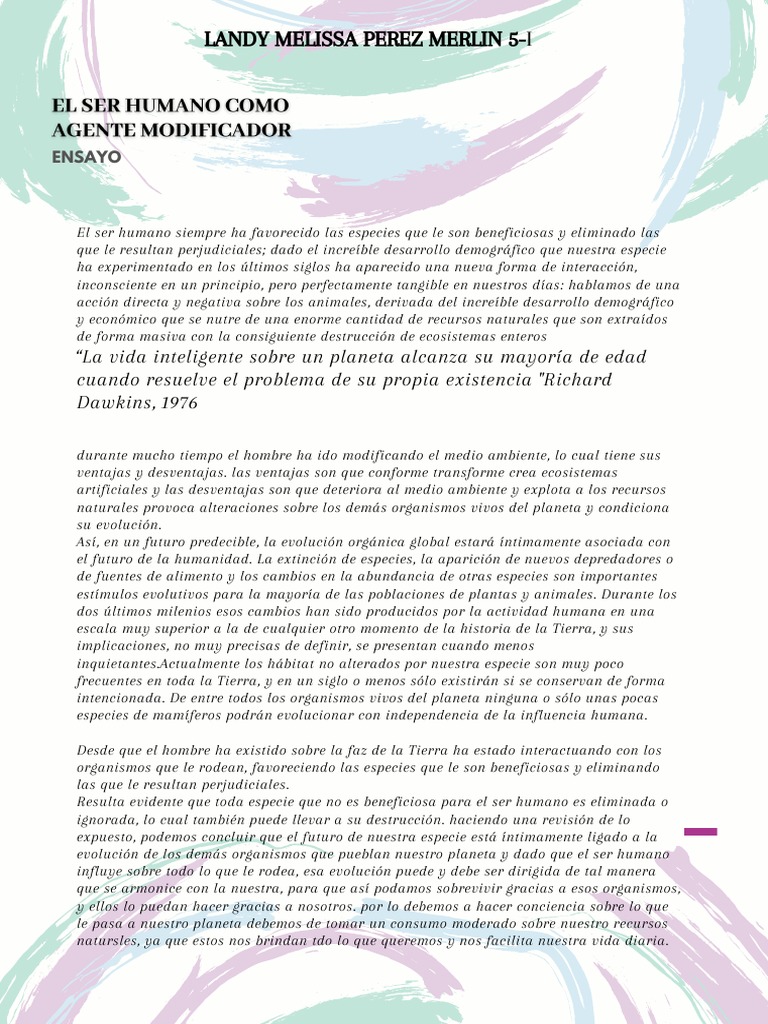 Ensayo Landy Melissa Perez Merlin PDF | PDF | Evolución | Entorno natural