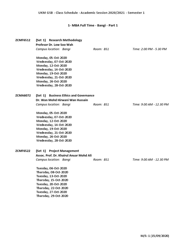 Class Schedule Semester 1 Sesi 2020 2021 | PDF | Economies | Business