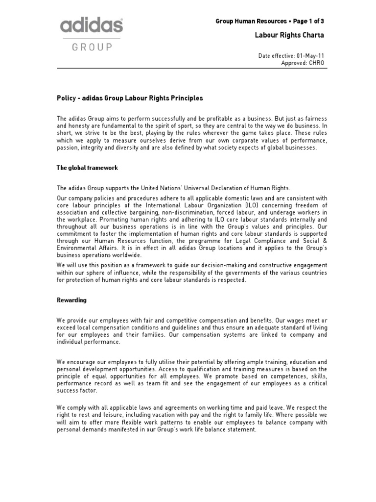 adidas Group Labour Rights Policy | PDF | Labour Law | Employment