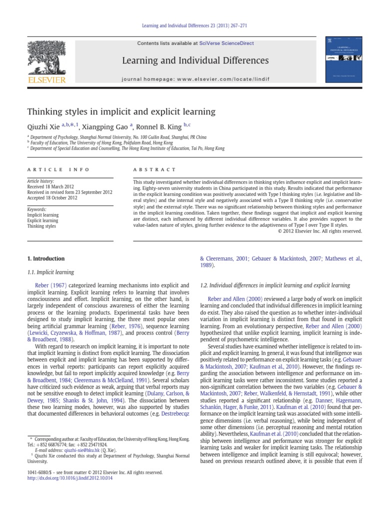 (Art) Thinking Styles in Implicit and Explicit Learning | PDF | Extraversion And Introversion ...